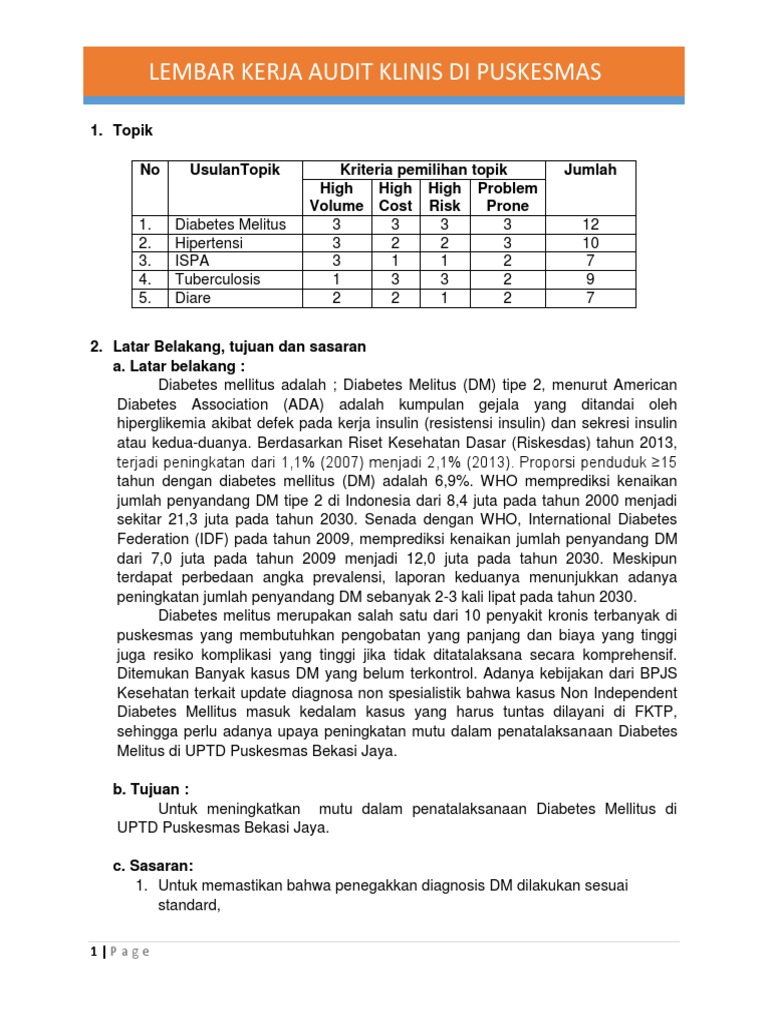 Lembar Kerja Audit Klinis | PDF