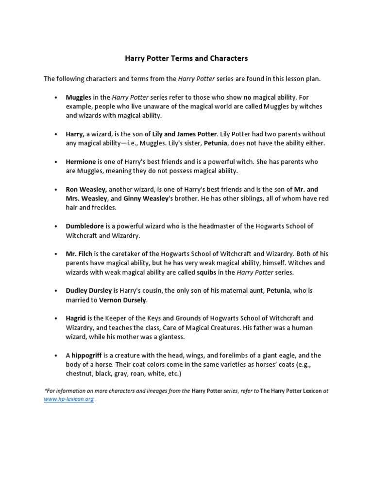 Harry Potter Terms and Characters | PDF