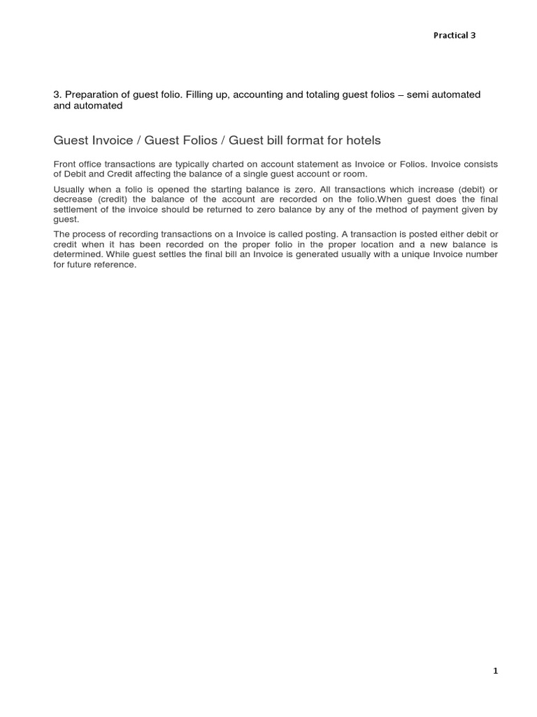 3 Preparation of guest folio.docx | Debits And Credits | Invoice