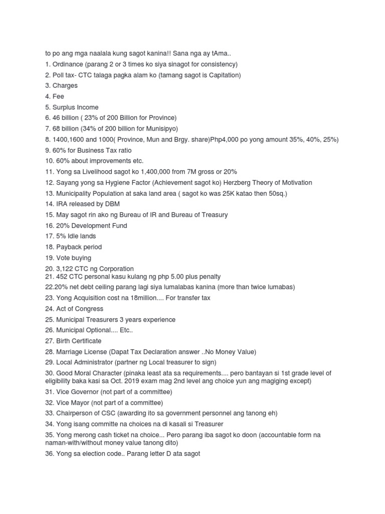 BCLTE Exam Reviewer Insights 2024 | PDF | Taxes | Money