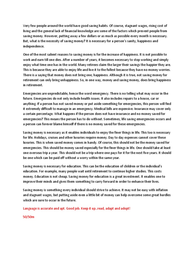 Essay Bi Save Money | PDF | Retirement | Money