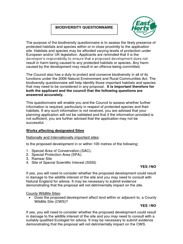 Biodiversity Questionnaire | PDF | Habitat | Biodiversity
