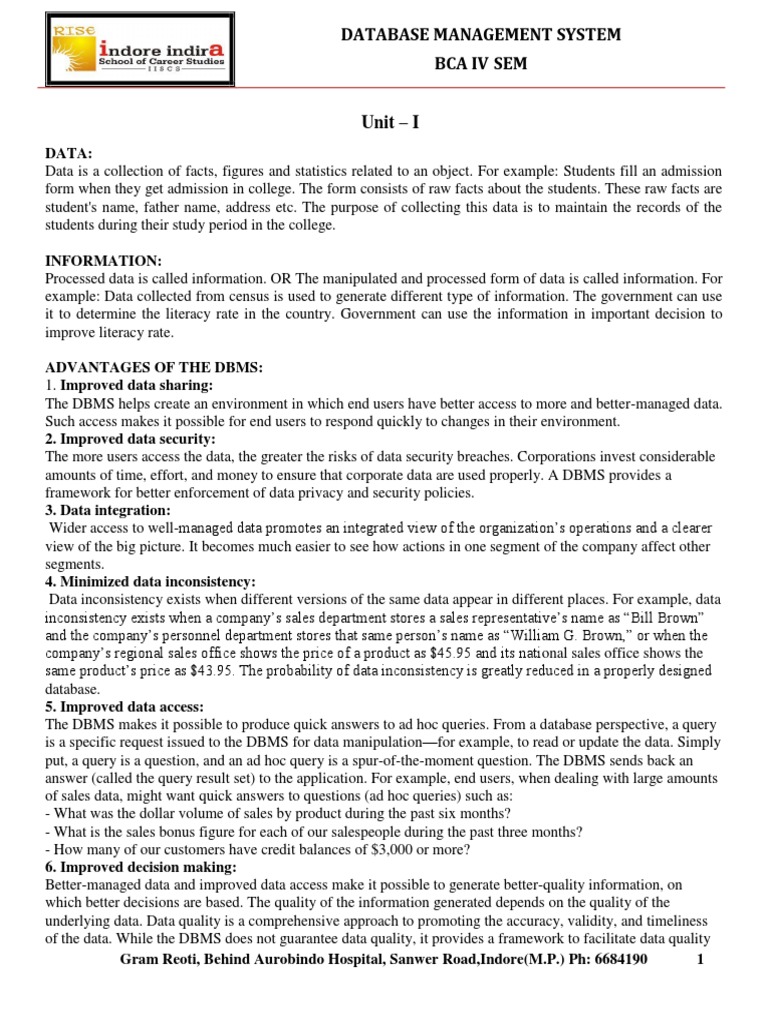 BCA IV Sem Database Management System | PDF | Databases | Conceptual Model