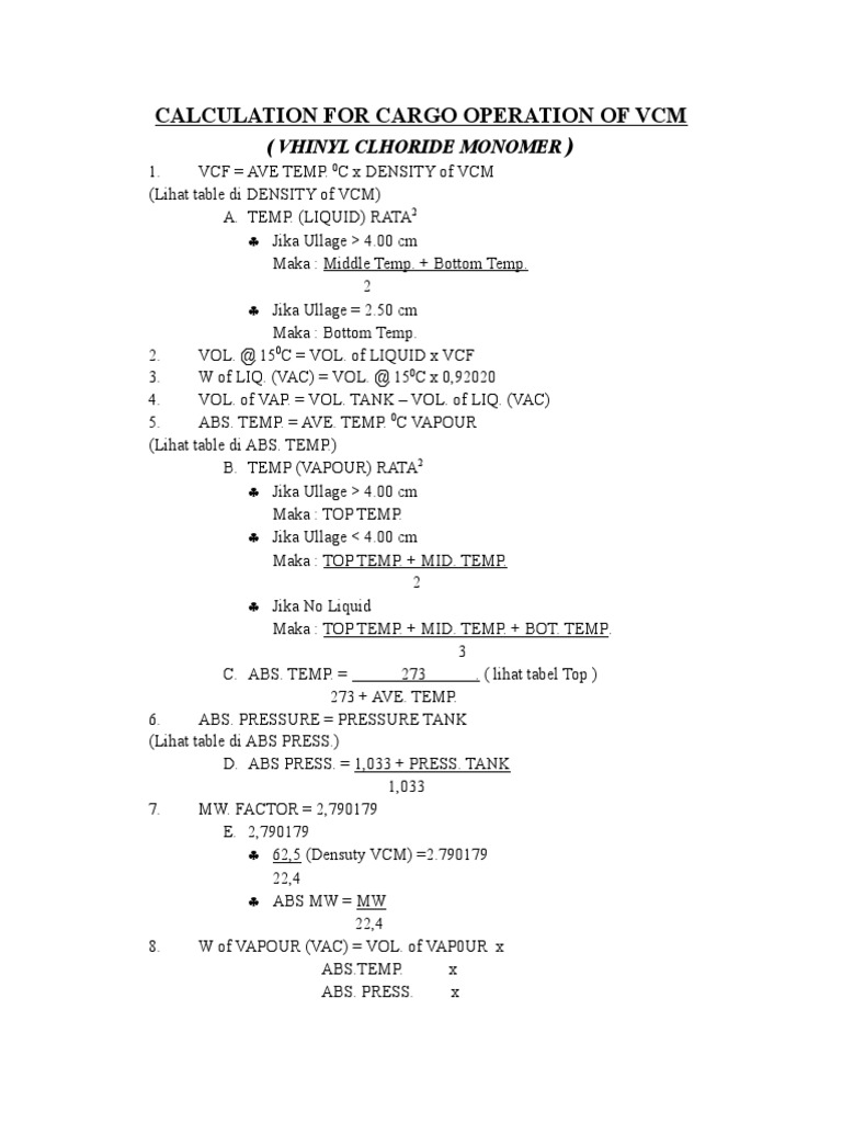 Calculation For Cargo Operation | PDF
