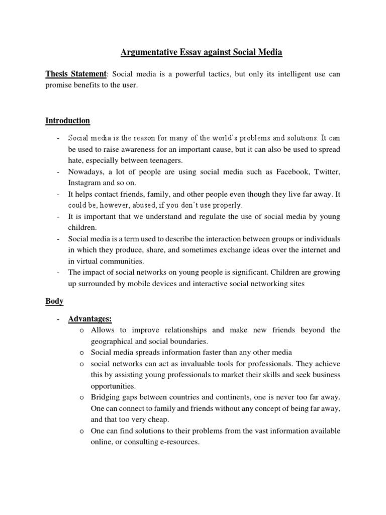 Argumentative Essay Against Social Media | PDF | Social Media | Popular ...