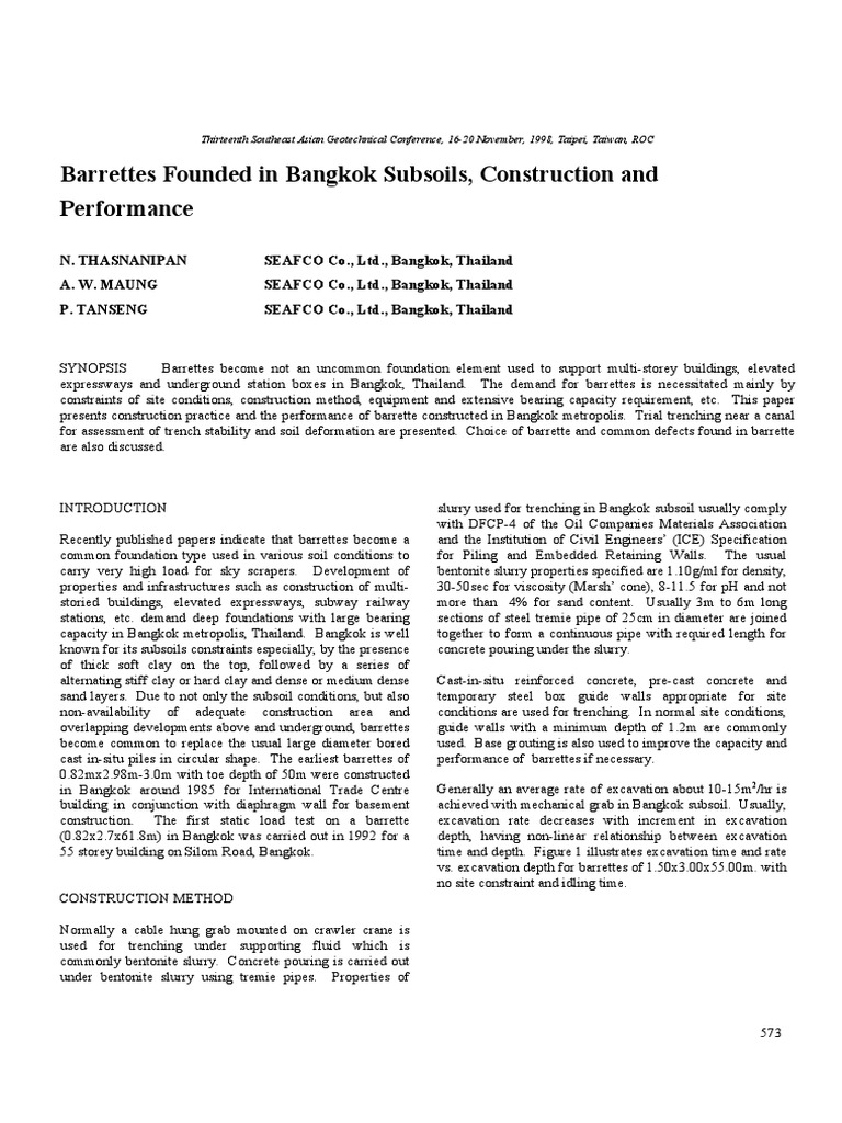 Barrette Foundations in Bangkok Subsoils | PDF | Deep Foundation | Concrete