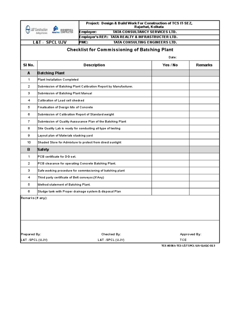 13 Checklist of Batching Plant | PDF