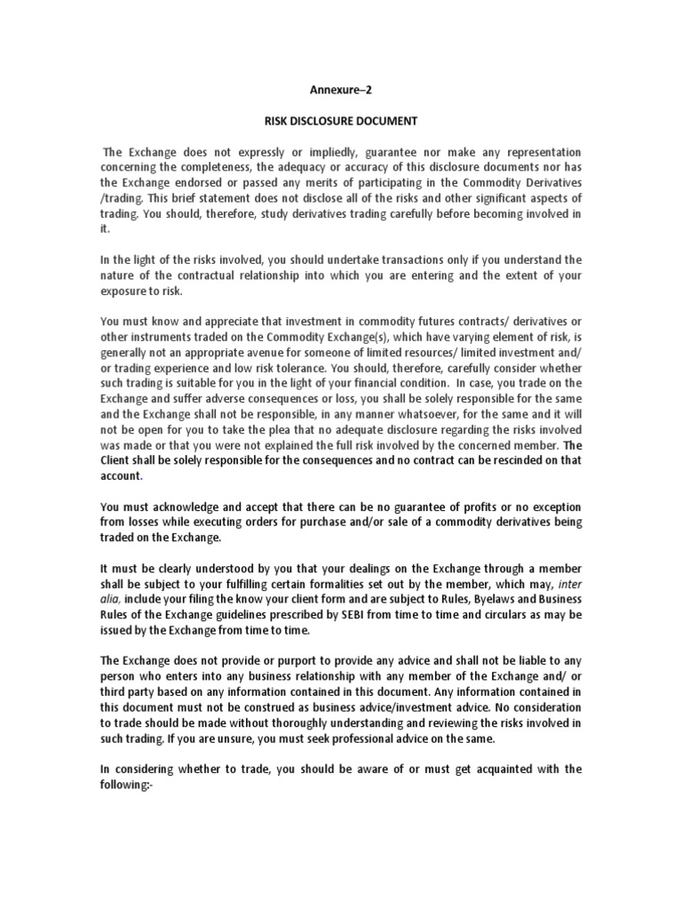 Annexure-2 Risk Disclosure Document | PDF | Order (Exchange ...