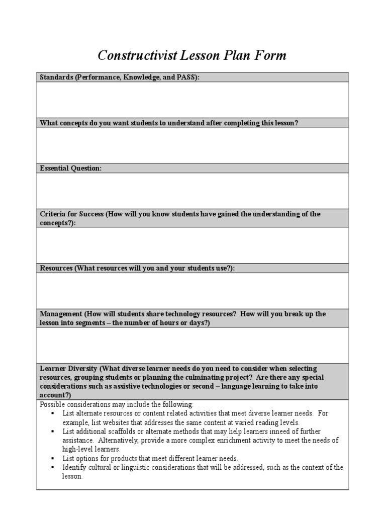 Constructivist Lesson Plan Form | PDF | Constructivism (Philosophy Of Education) | Learning