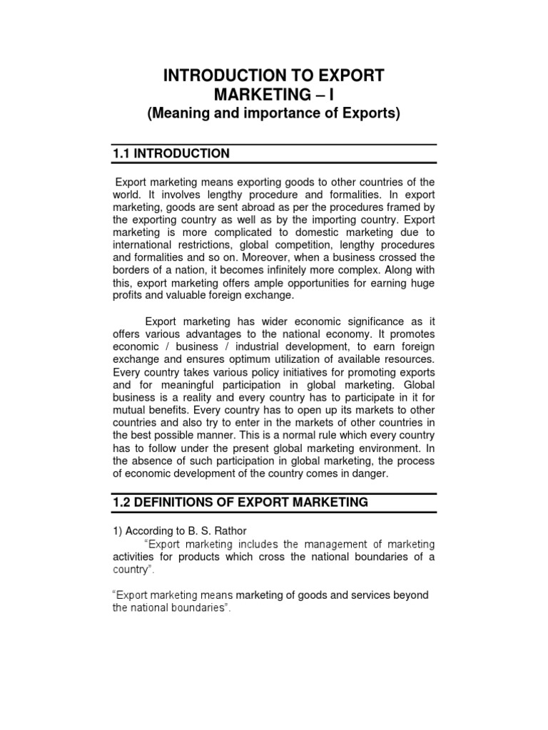 Unit-4 4 Introduction To Export Marketing | PDF | Exports | Trade