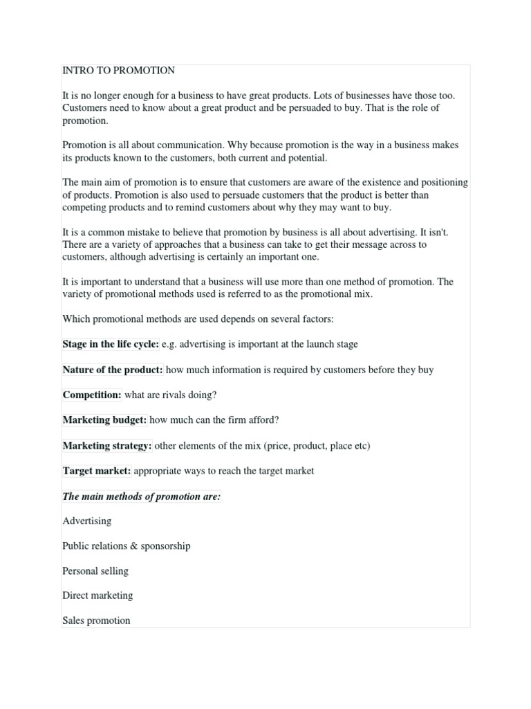 The Main Methods of Promotion Are | Download Free PDF | Promotion ...