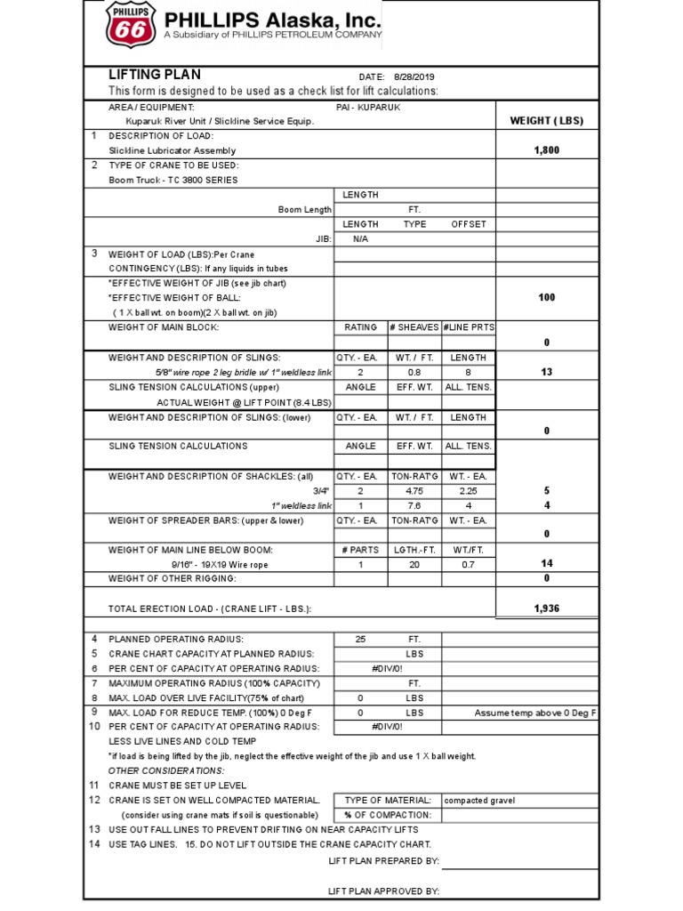 Draft Lifting Plan Calculation - 3800 Series | PDF | Crane (Machine ...