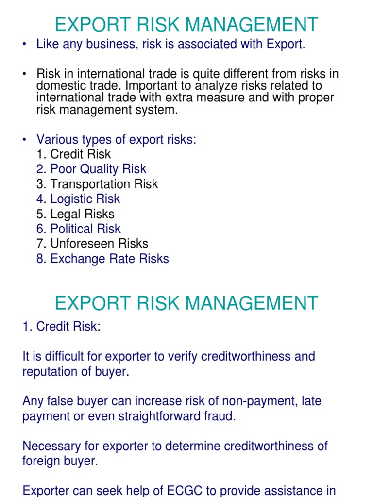 Export Risk Management Guide | PDF | Risk Management | Exports