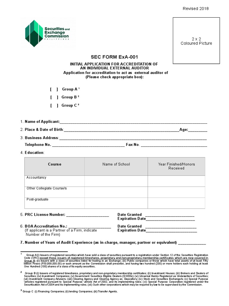 Sec Form Exa-001: Revised 2018 | PDF | Securities (Finance) | Investing