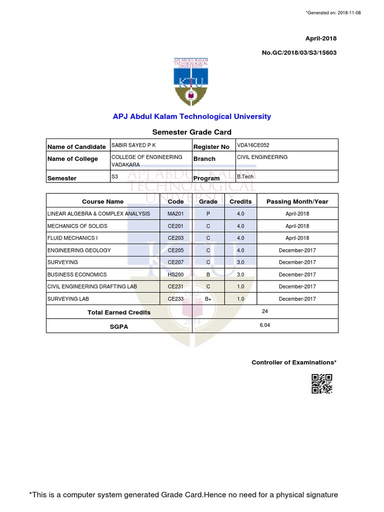Semester Grade Card | PDF