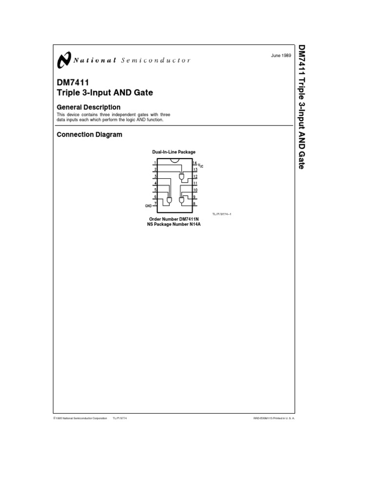 DM7411 Triple 3-Input AND Gate: General Description | PDF | Electrical ...