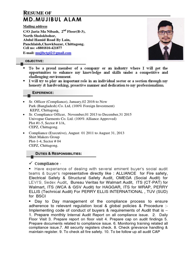CV of Mujib | PDF | Bangladesh | Regulatory Compliance