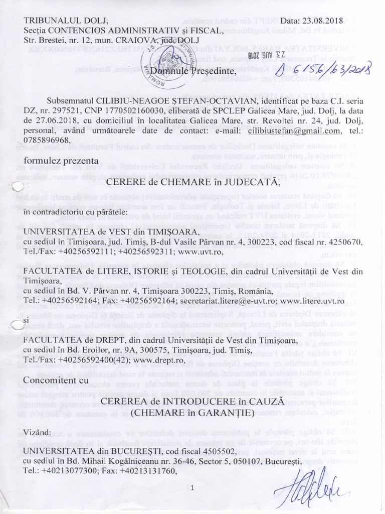 Cerere de Chemare in Judecata | PDF