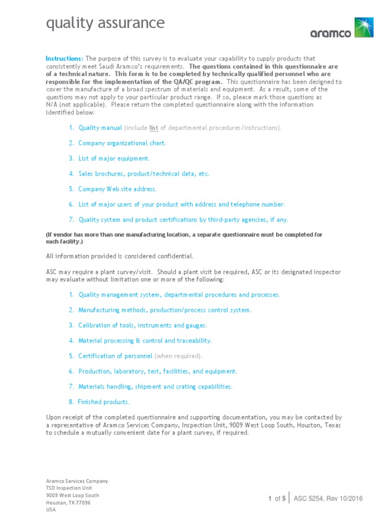 Quality Assurance Questionnaire | Download Free PDF | Iso 9000 ...