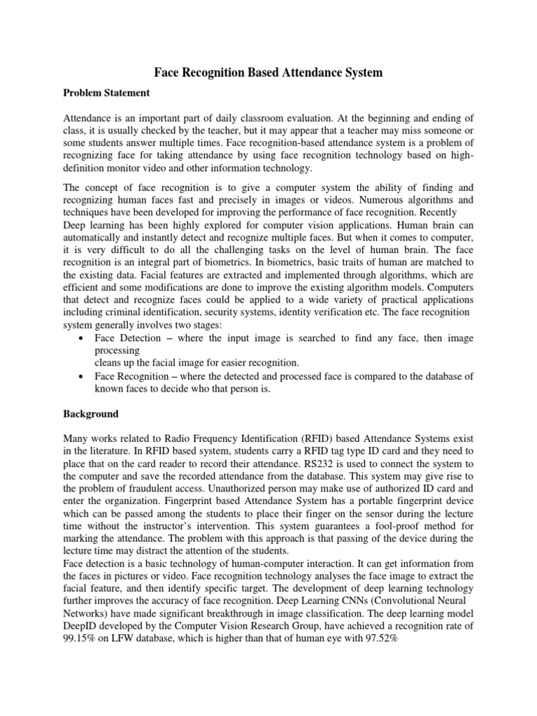 Face Recognition Based Attendance System: Problem Statement | PDF ...
