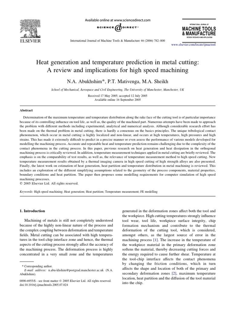 Heat Generation and Temperature Prediction in Metal Cutting: A Review ...