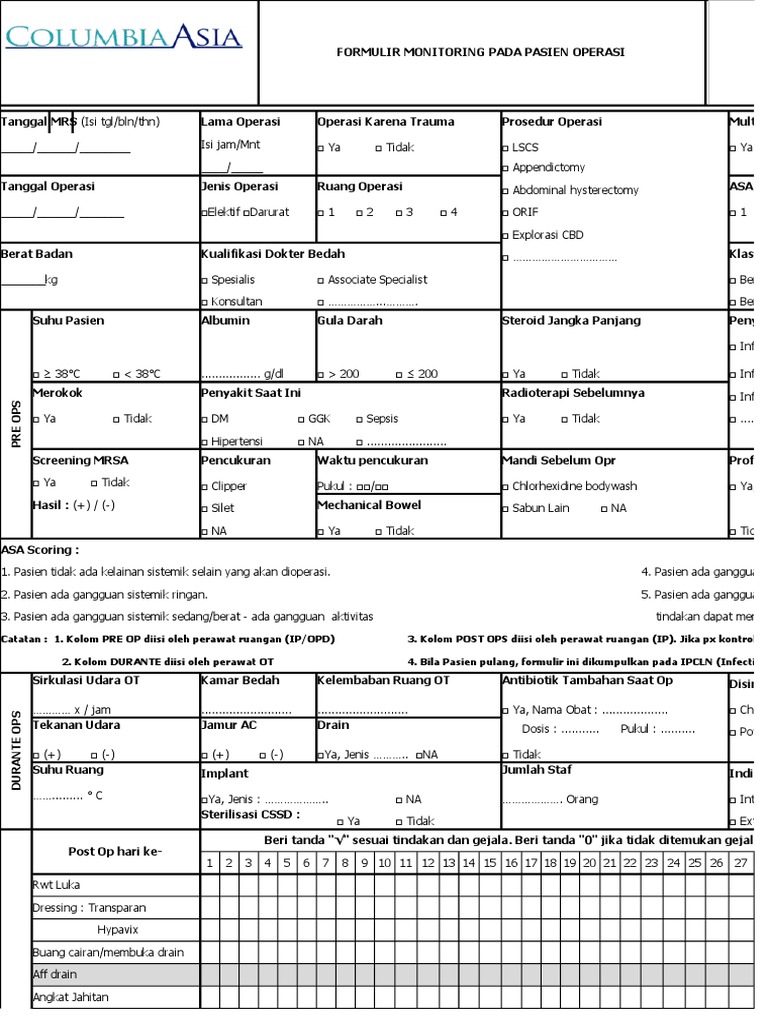 Formulir Monitoring Pasien Operasi | PDF