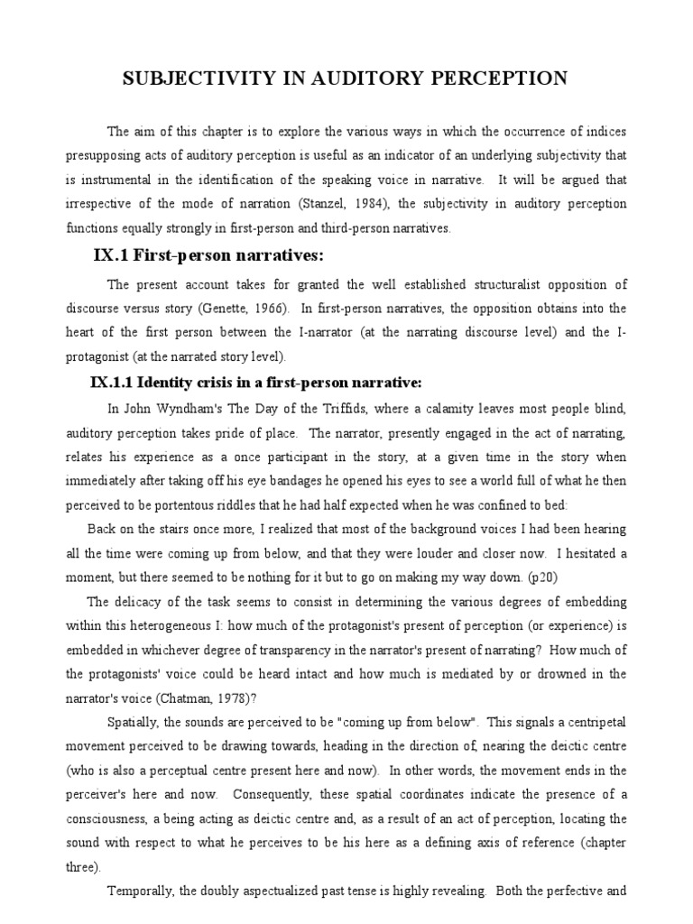 Subjectivity in Auditory Perception: IX.1 First-Person Narratives | PDF ...