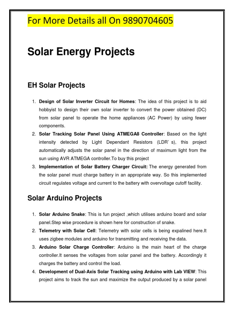List - Solar Energy Projects | PDF | Battery Charger | Solar Power