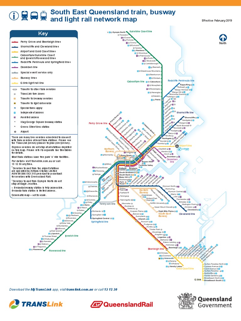 Train Busway Ferry Tram Network Map | PDF | Public Services | Queensland