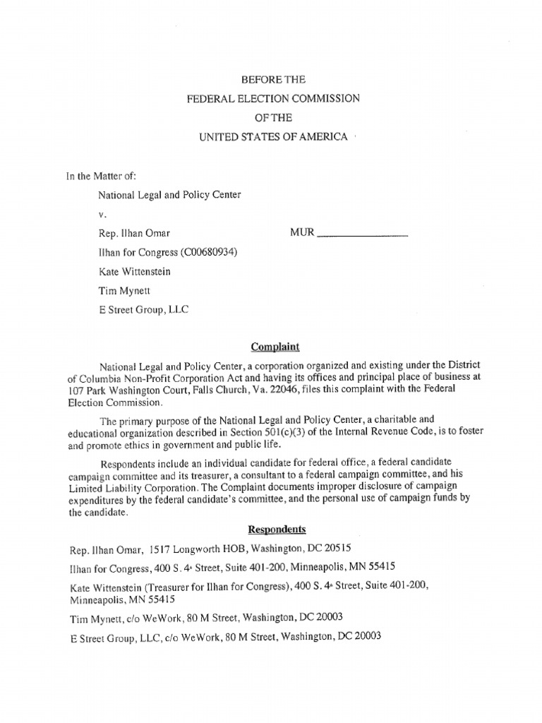 Ilhan Omar FEC Complaint | PDF | Federal Election Commission | Common Law
