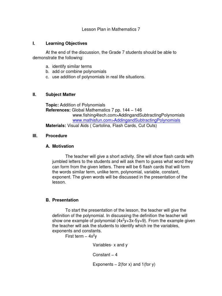 Lesson Plan in Mathematics 7 | PDF | Mode (Statistics) | Mean
