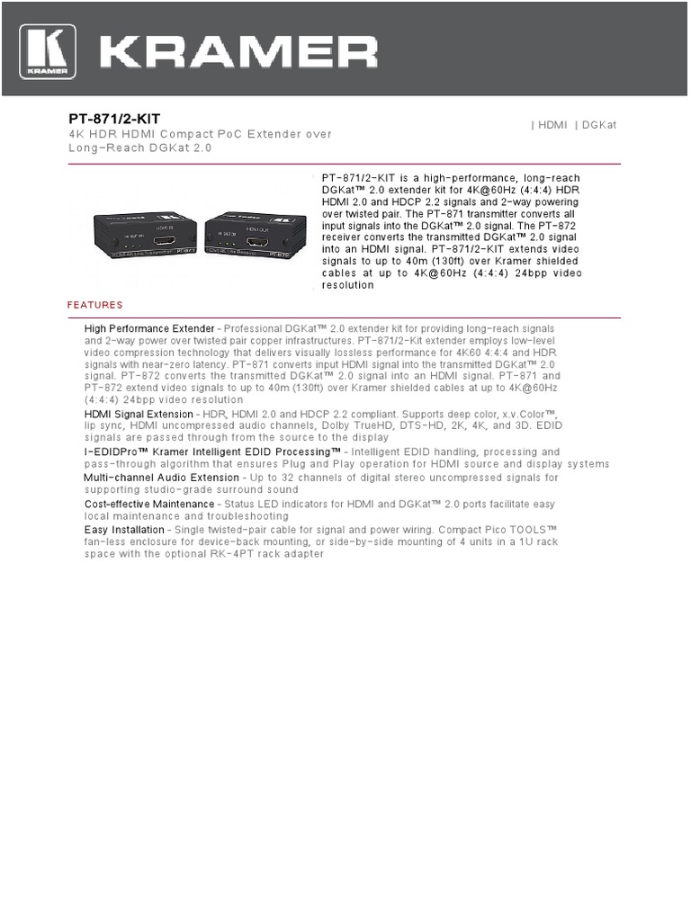 PT 871 2 KIT Datasheet | PDF | Hdmi | Data Compression