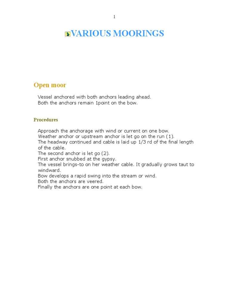 Various Moorings: Open Moor | PDF | Anchor | Ships