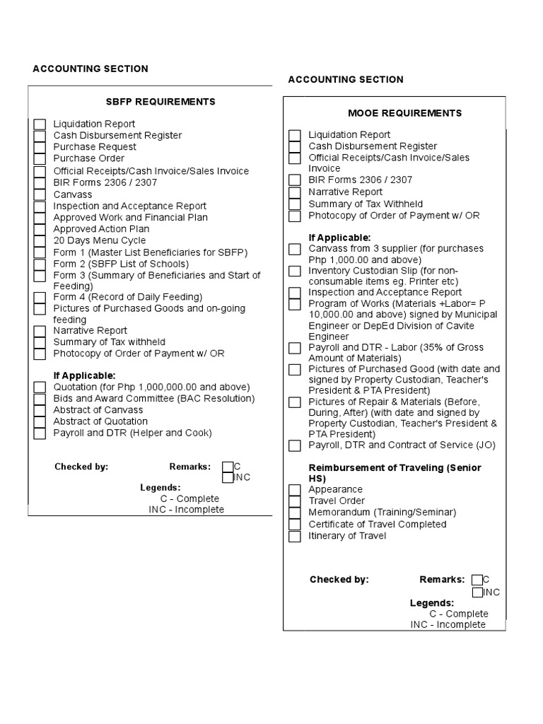 Accounting Section Accounting Section: Checked By: Remarks: Legends ...