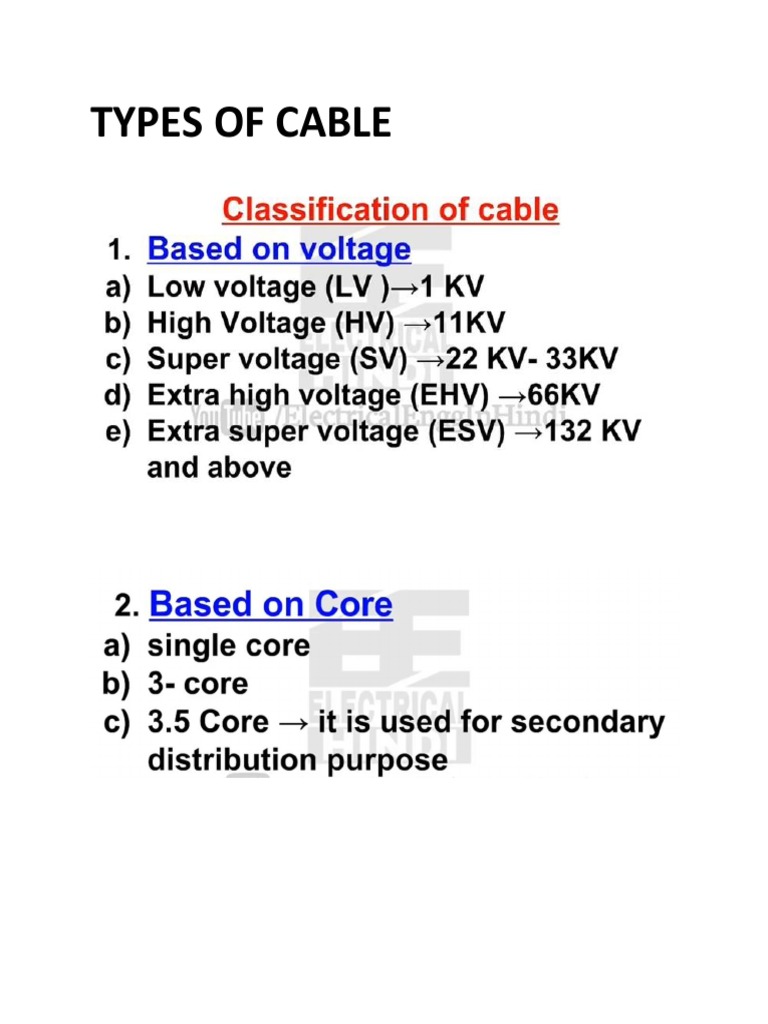 Types of Cable | PDF | Insulator (Electricity) | Electrical Conductor