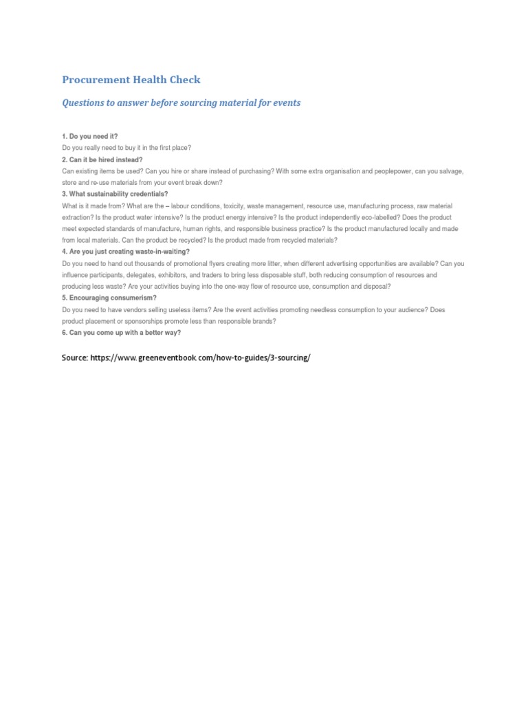 Event Procurement Sustainability Checklist | PDF | Career & Growth ...