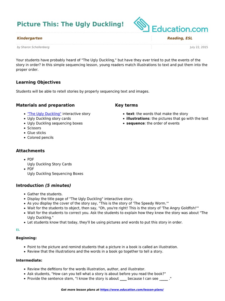 Picture This The Ugly Duckling | PDF | Books | Lesson Plan