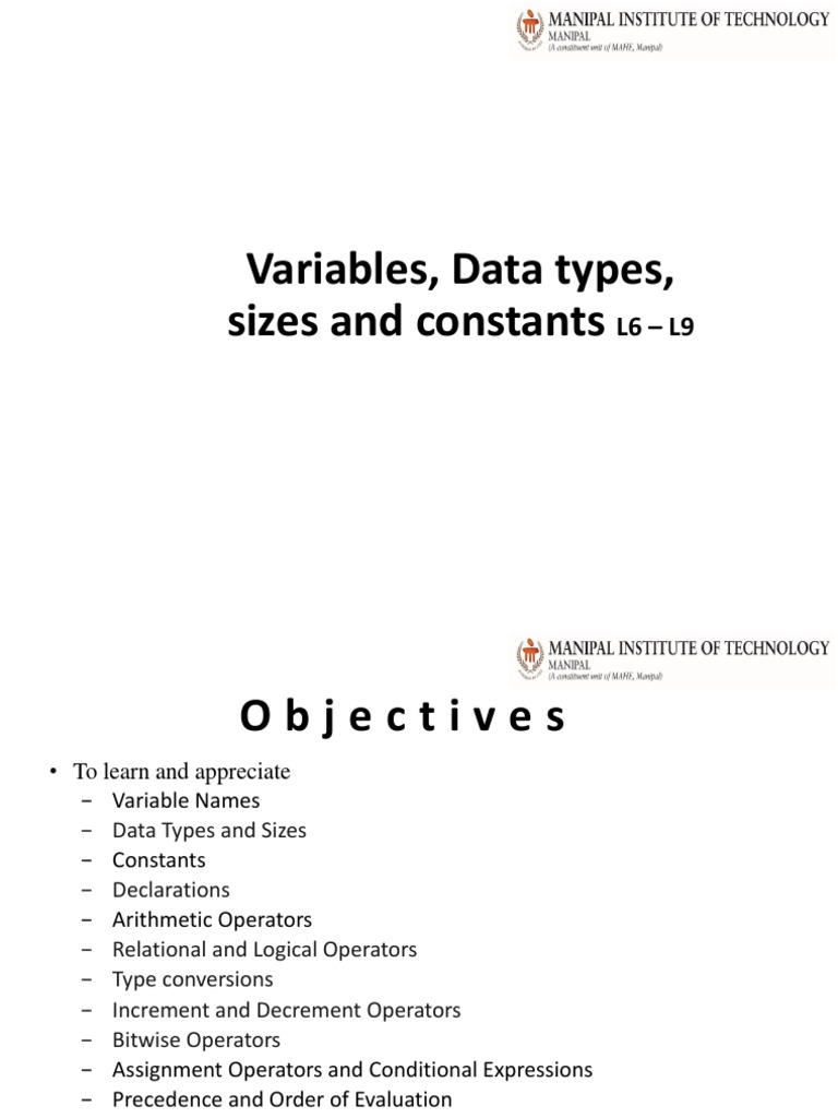 Variables Data Types Sizes And Constants Pdf Integer Computer Science Data Type