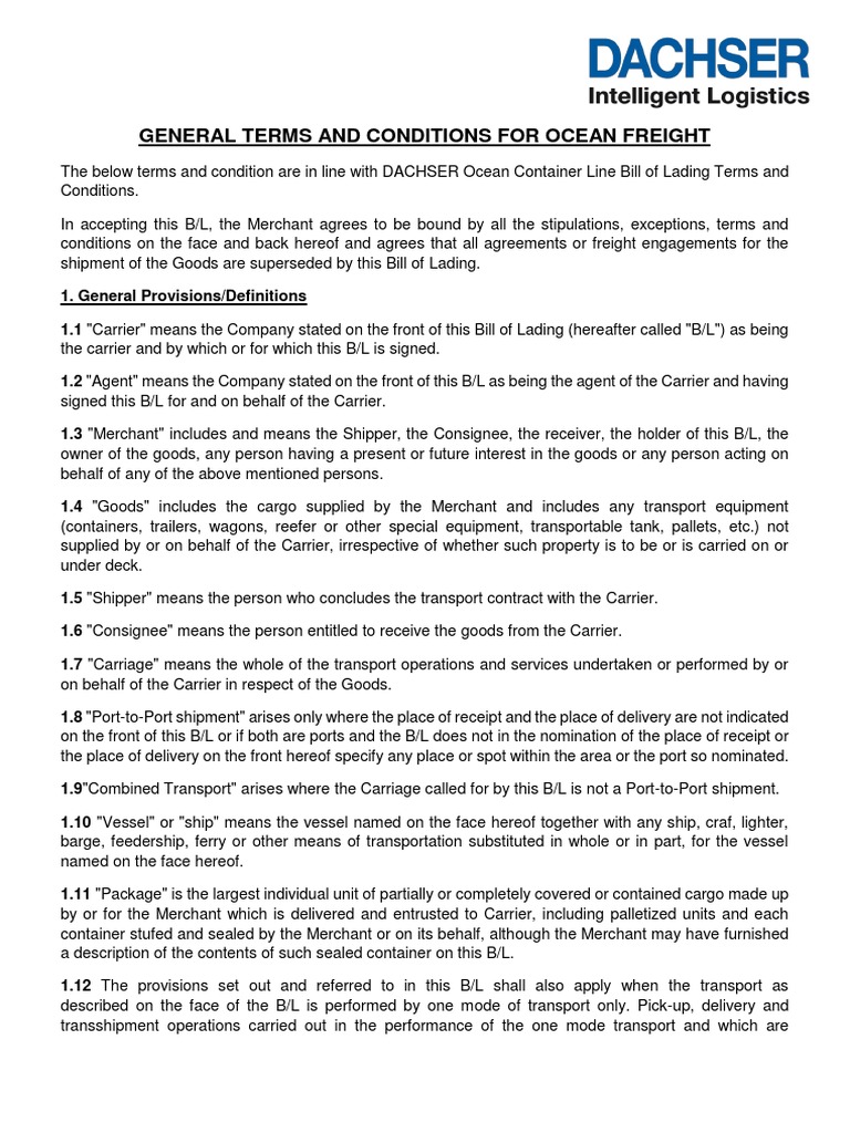 General Terms and Conditions For Ocean Freight | PDF | Cargo | Common ...