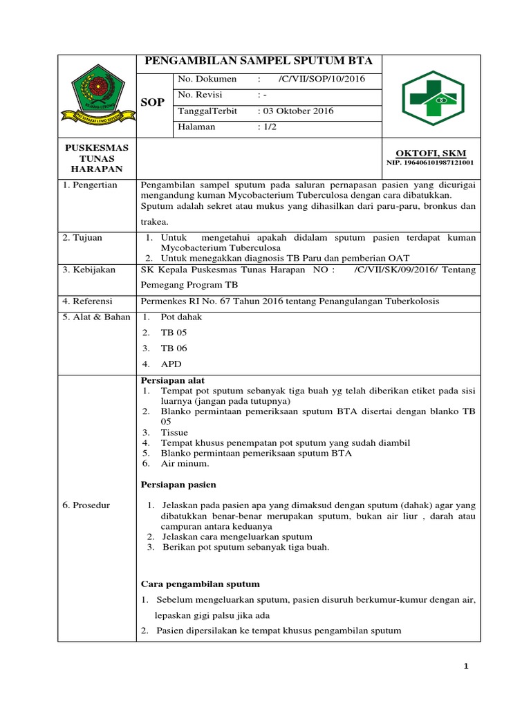 Pengambilan Sampel Sputum Bta | PDF