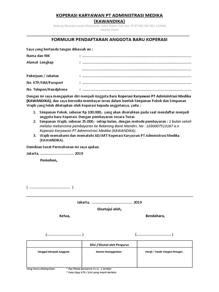 Formulir Anggota Baru Koperasi R2 | PDF