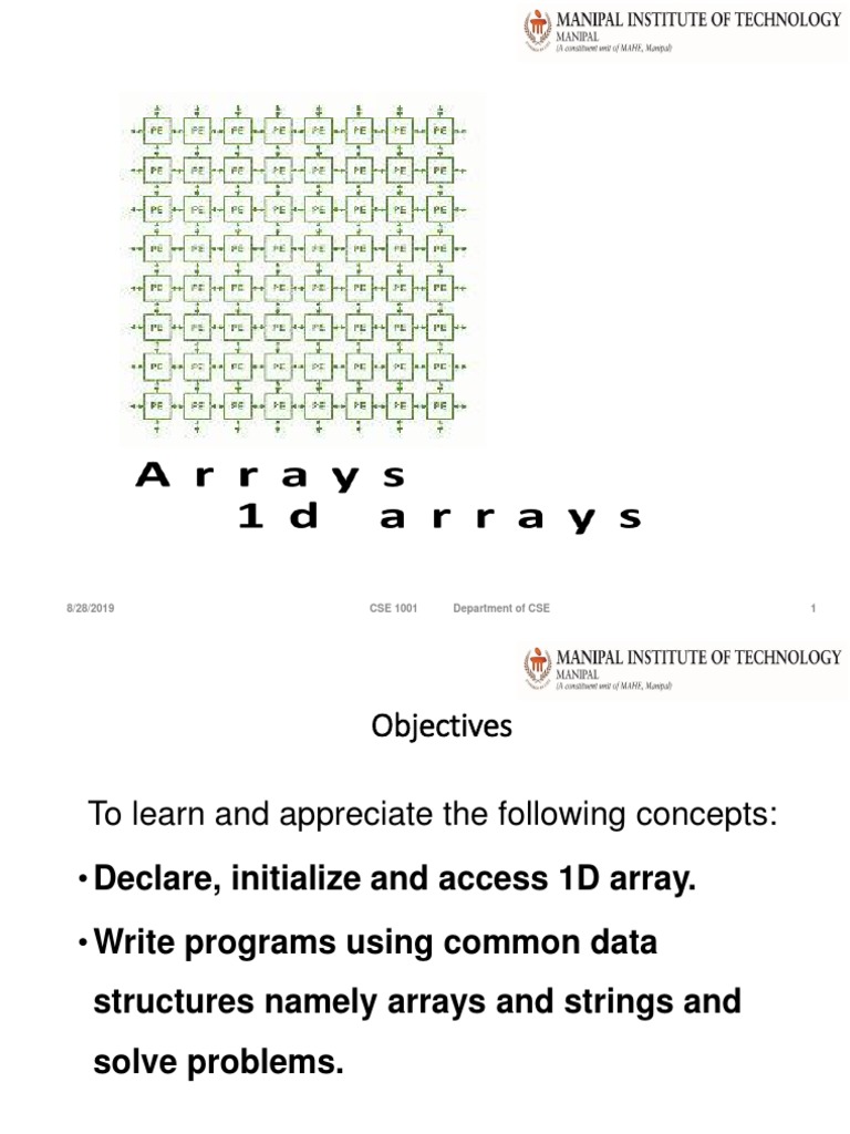 8/28/2019 CSE 1001 Department of CSE 1 | PDF | Array Data Structure | Theoretical Computer Science