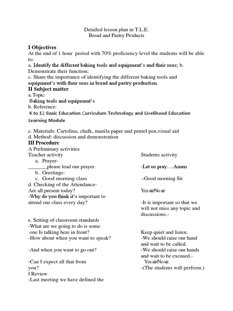 Detailed Lesson Plan in Tle bp2 | PDF | Baking | Breads