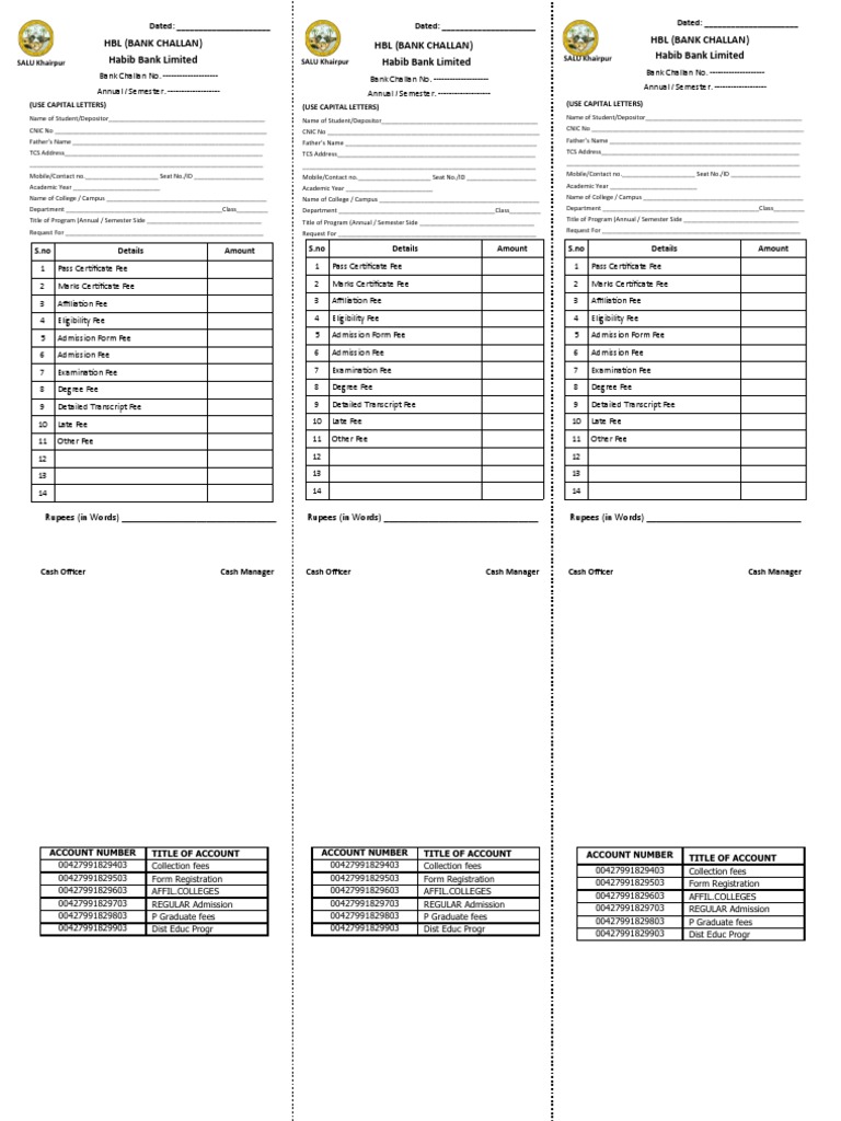 HBL Bank Challan Form | PDF | Educational Stages | Academia