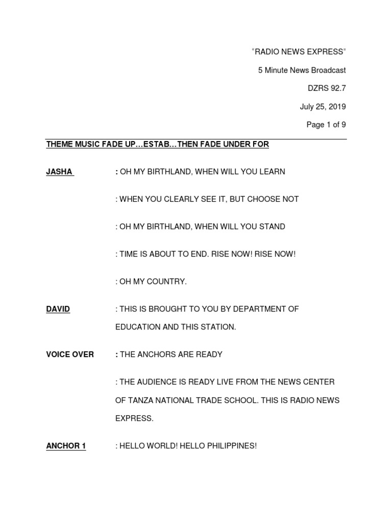 Radio Broadcasting Script Template | PDF | Sports | Leisure