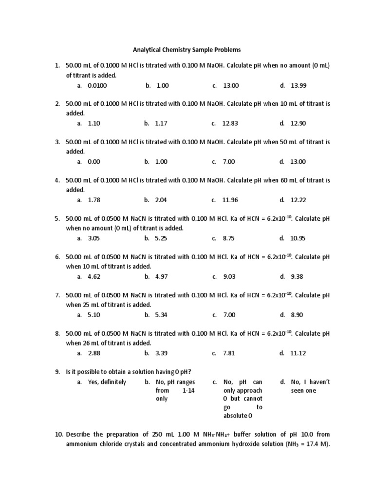 Analytical Chemistry Sample Problems: A Collection of Acid-Base ...