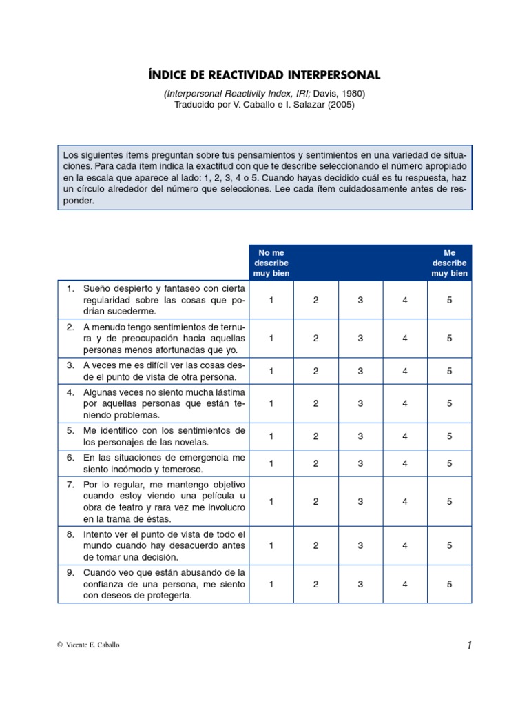4.1.2 Indice de Reactividad Interpersonal | Sicología | Ciencias del ...