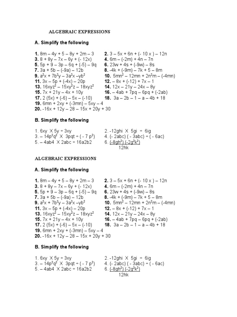 Algebraic Expression | PDF | Teaching Methods & Materials