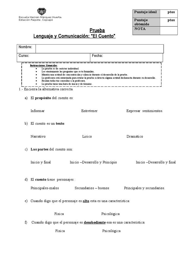 Prueba El Cuento | PDF