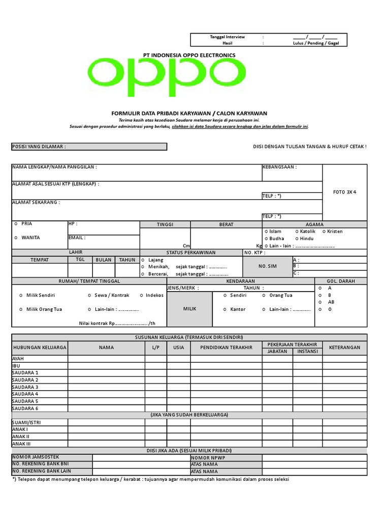 Form Data Pribadi Karyawan | PDF